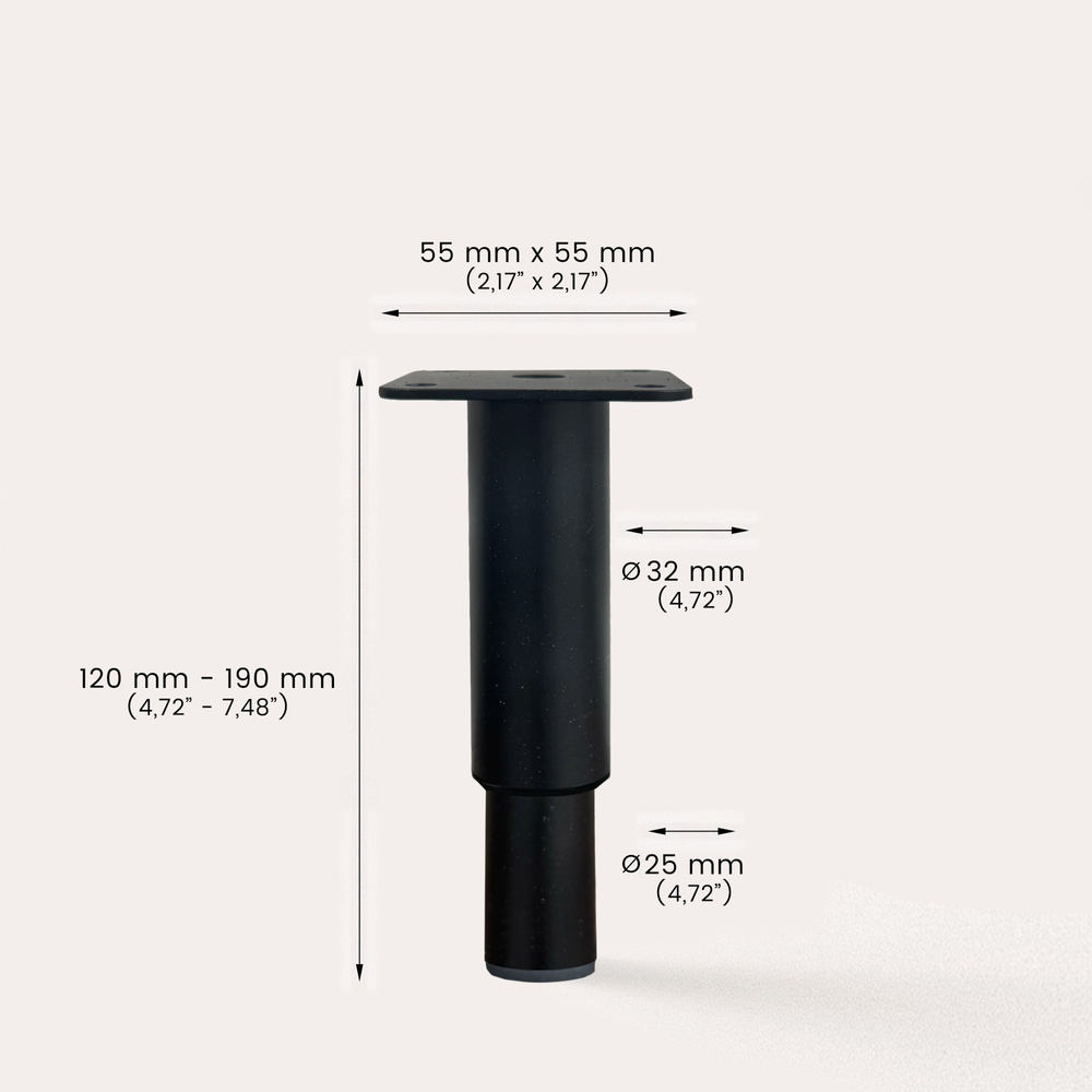 Alvar Adjustable Support Leg - Furniture leg in steel