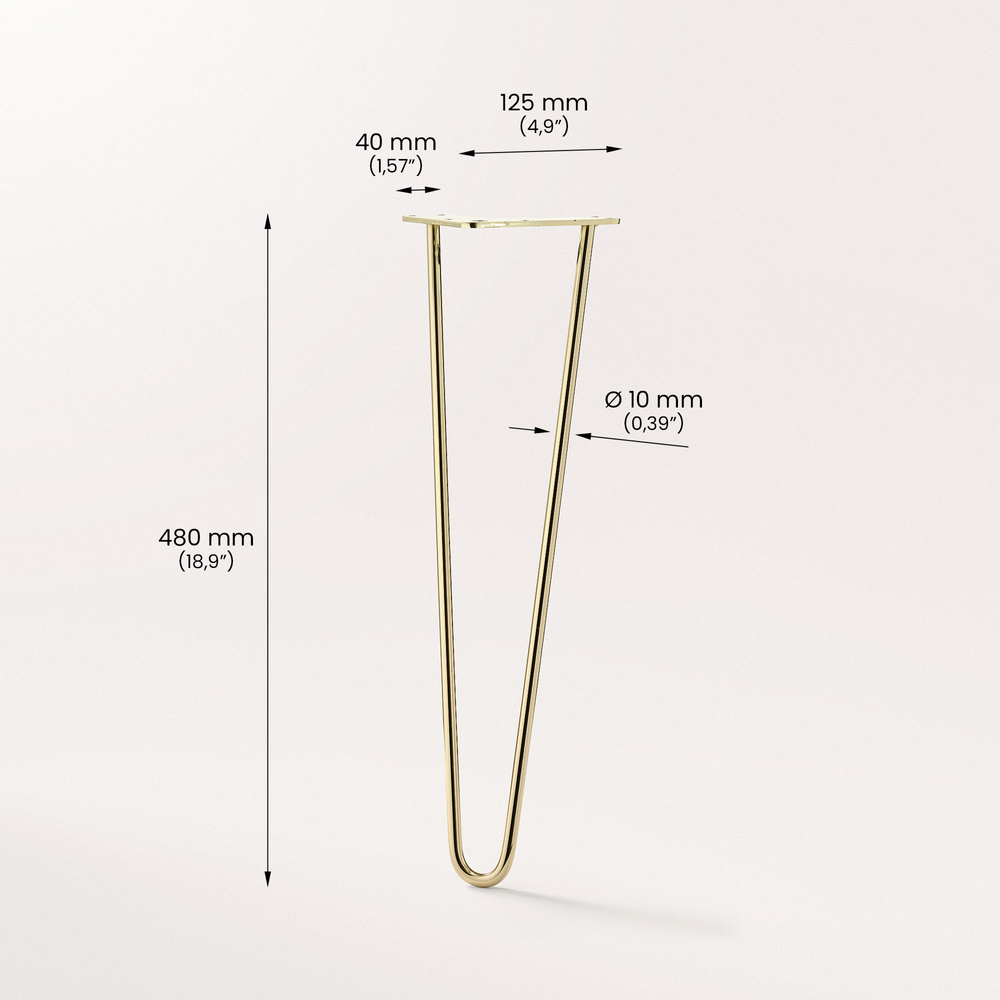 Harald 480 Shiny Brass - Coffee table leg in steel