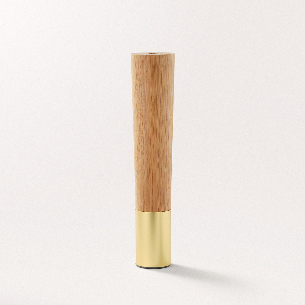Estelle Slim 220 Oak natural - Furniture leg in oak wood with brass toe